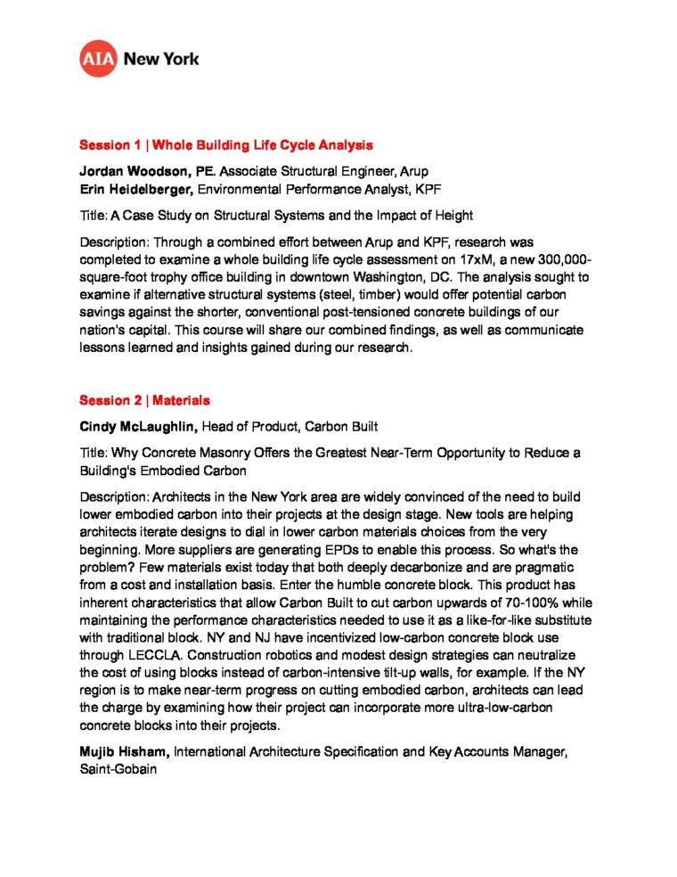 Decarbonization Symposium Session Descriptions - Calendar - AIA New York | Center for Architecture